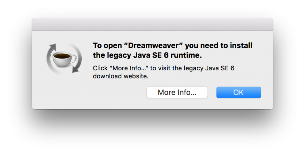 Dreamweaver - 'You Need To Install The Legacy Java SE 6 Runtime ...