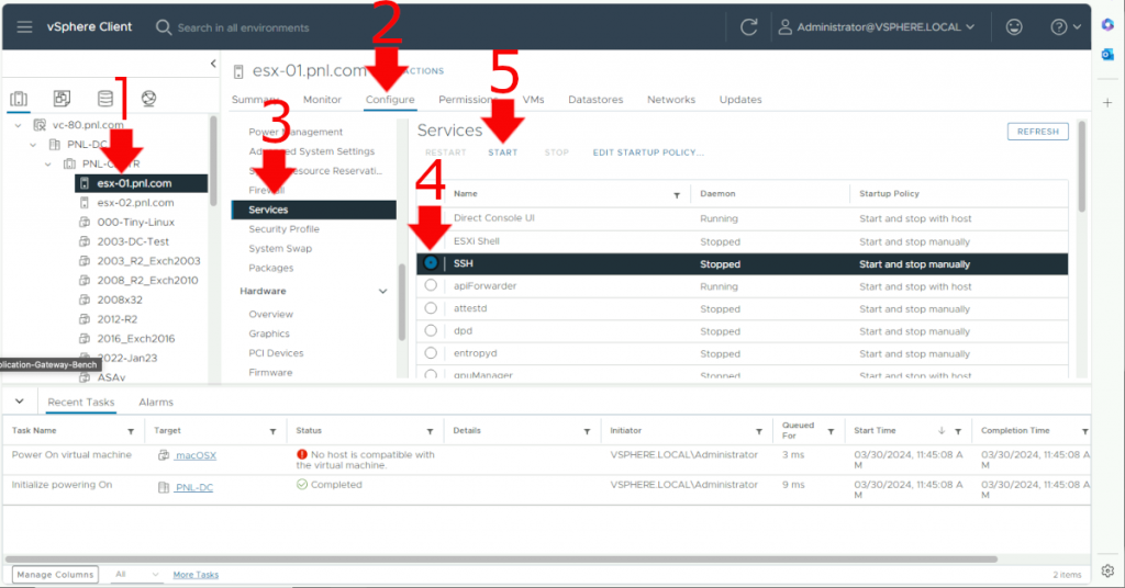 VMware Enable SSH (vSphere ESXi) | PeteNetLive