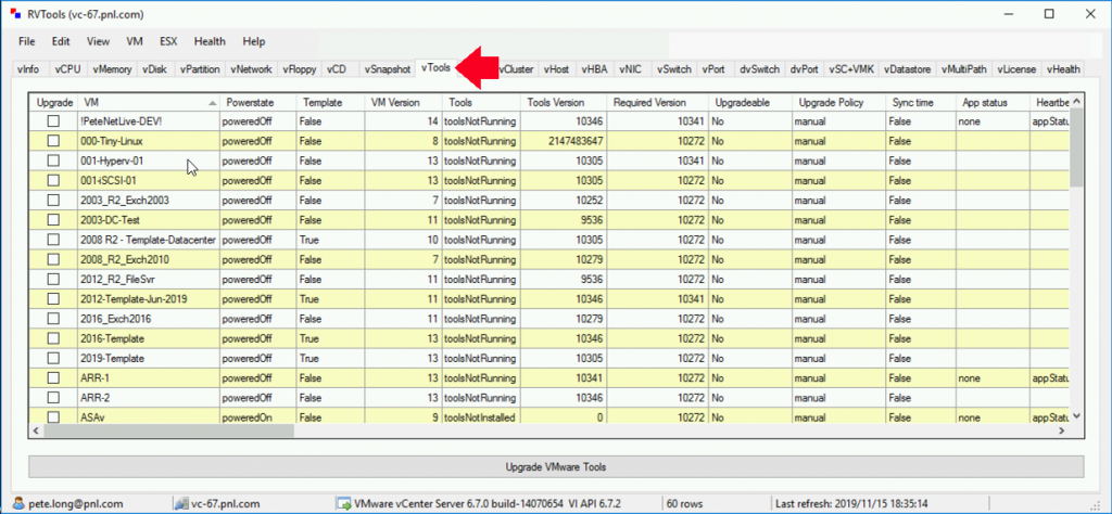 VMware: List/Audit VMware Tools Versions VMware: List/Audit VMware Tools Versions