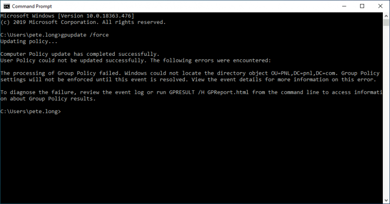Gpupdate: Windows Could Not Locate the Directory Object | PeteNetLive