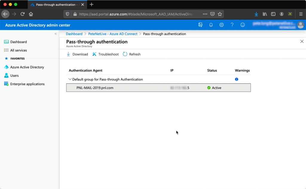 Azure Pass-through Authentication | PeteNetLive