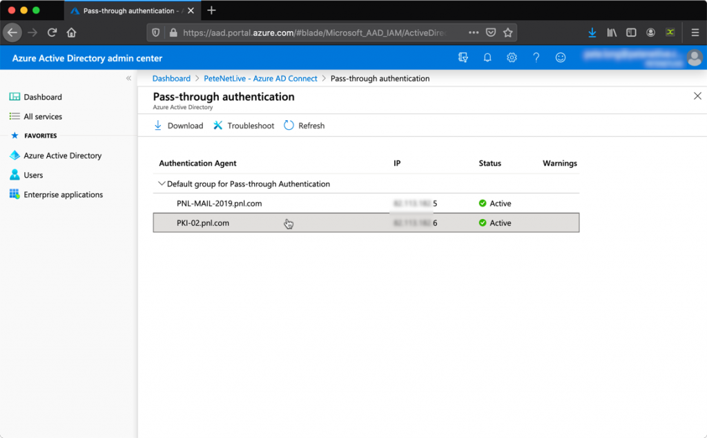 Azure Pass-through Authentication | PeteNetLive