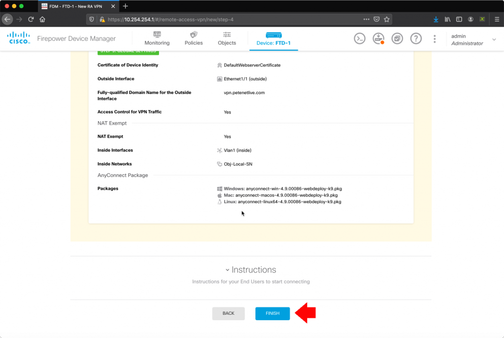 Cisco FTD Deploy AnyConnect (from FDM) | PeteNetLive