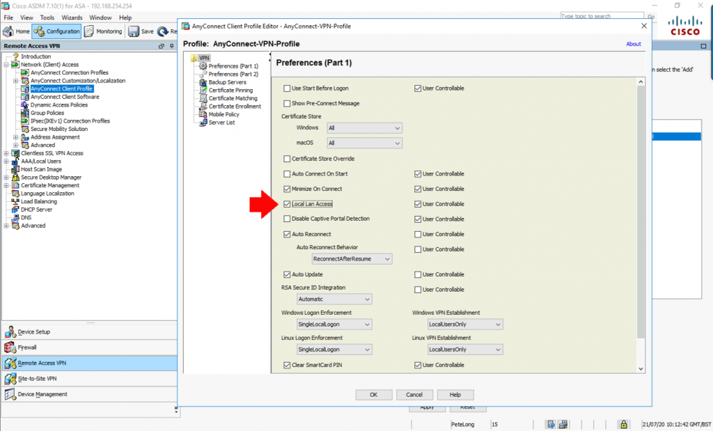 AnyConnect: Allow 'Local' LAN Access | PeteNetLive