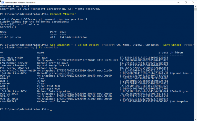 PowerCLI: Get All Snapshot Information | PeteNetLive