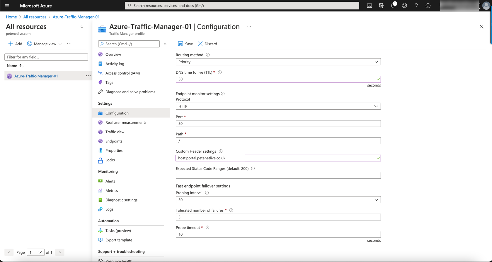 Azure Traffic Manager (DNS Failover) | PeteNetLive