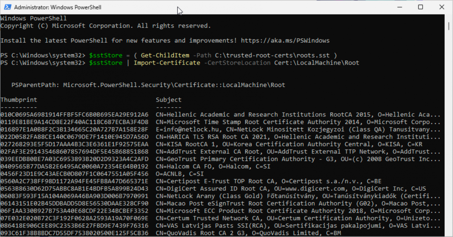Manually Update Windows Trusted Root Certificates | PeteNetLive